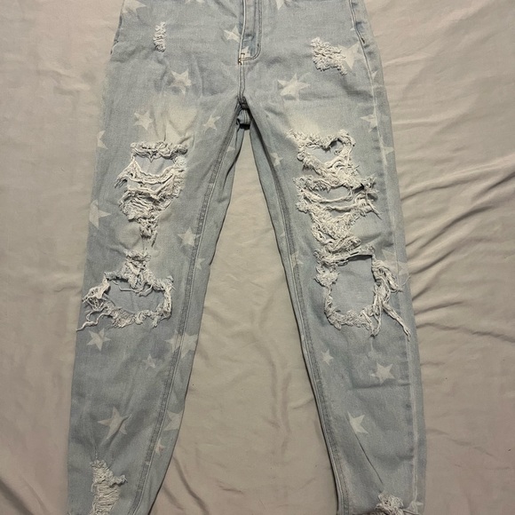 True Craft | Jeans | Distressed Star Patterned Light Blue Jeans | Poshmark